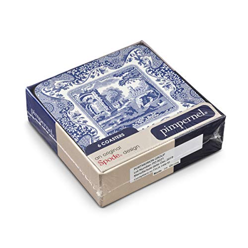 Pimpernel Spode Blue Italian Collection Coasters | Set of 6 | Cork Backed Board | Heat and Stain Resistant | Drinks Coaster for Tabletop Protection | Measures 4β x 4β