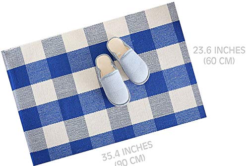 Buffalo Check Rug, Blue and White Plaid Rug Moven Doormat Washable Porch Kitchen Area Rugs,Decoration for Indoor & Outdoor Entryway, Patio, Kitchen,Laundry (23.5"×35.4") (Blue&White)