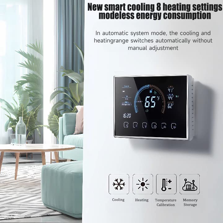 Creawonlas WiFi Thermostat for Home Heat Pump Suitable for Air and Ground Energy Heat Pumps, Programming Thermostat Voice Control Compatible with Alexa Google Home, C-Wire Adapter Included