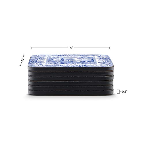 Pimpernel Spode Blue Italian Collection Coasters | Set of 6 | Cork Backed Board | Heat and Stain Resistant | Drinks Coaster for Tabletop Protection | Measures 4β x 4β