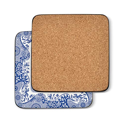 Pimpernel Spode Blue Italian Collection Coasters | Set of 6 | Cork Backed Board | Heat and Stain Resistant | Drinks Coaster for Tabletop Protection | Measures 4β x 4β