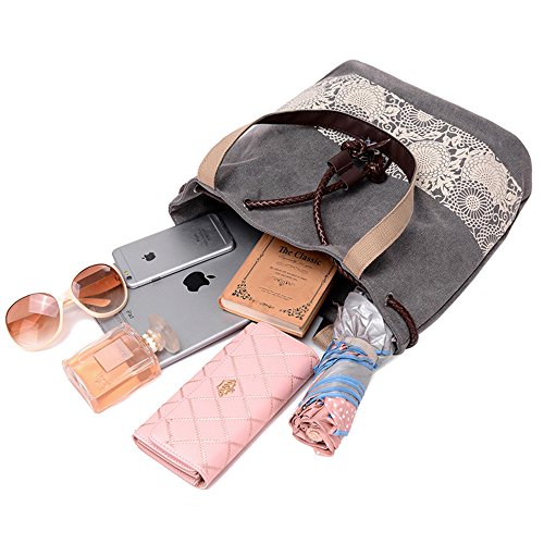 Hiigoo Printing Canvas Shoulder Bag Retro Casual Handbags Messenger Bags (Brown)