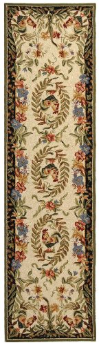 SAFAVIEH Chelsea Collection 2'6" x 10' Cream / Black HK92A Hand-Hooked French Country Wool Runner Rug