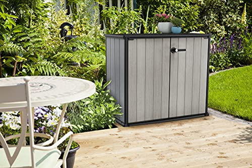 KETER Patio Store 4.6 x 4.0 ft. Resin Outdoor Storage Shed with Paintable and Drillable Walls for Customization-Perfect for Yard Tools and Pool Toys, Grey