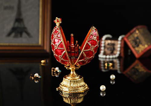 QIFU Hand Painted Enameled Faberge Egg Style Decorative Hinged Jewelry Trinket Box Unique Gift For Home Decor