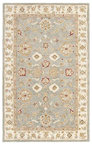 SAFAVIEH Antiquity Collection 4' x 6' Grey Blue / Beige AT822A Handmade Traditional Oriental Premium Wool Area Rug