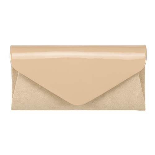 WALLYN'S Patent Leather Clutch Classic Purse Wallet, Evening Bag Handbag With Flannelette Khaki