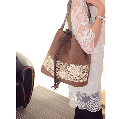 Hiigoo Printing Canvas Shoulder Bag Retro Casual Handbags Messenger Bags (Brown)