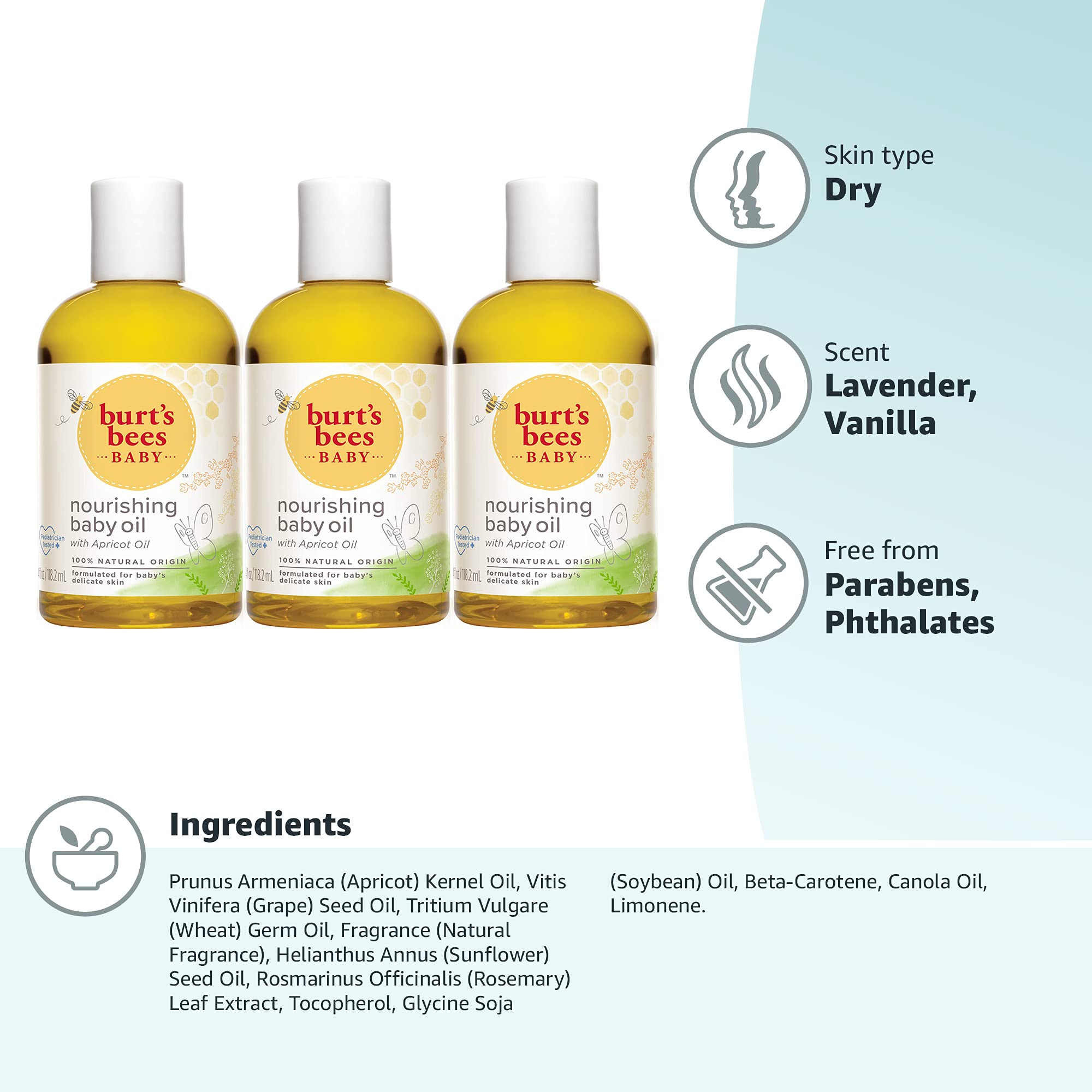 Burt's Bees Baby Oil, Nourishing Skin Care, 100% Natural, 4 Fl Oz (Pack of 3)