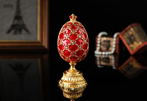 QIFU Hand Painted Enameled Faberge Egg Style Decorative Hinged Jewelry Trinket Box Unique Gift For Home Decor