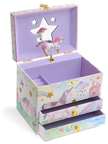 Jewelkeeper Musical Jewelry Box with 2 Pullout Drawers, Glitter Rainbow and Stars Unicorn Design, The Beautiful Dreamer Tune