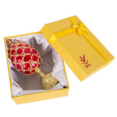 QIFU Hand Painted Enameled Faberge Egg Style Decorative Hinged Jewelry Trinket Box Unique Gift For Home Decor