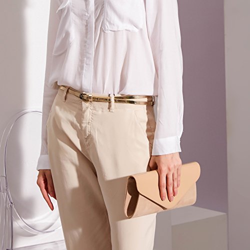 WALLYN'S Patent Leather Clutch Classic Purse Wallet, Evening Bag Handbag With Flannelette Khaki