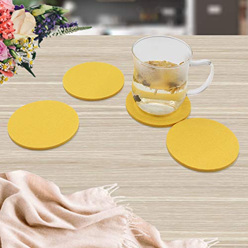 Meffort Inc Set of 10 Felt Coaster Set with Holder, Table Coasters for Drinks, Absorbent & Protect Furniture & Table - Yellow