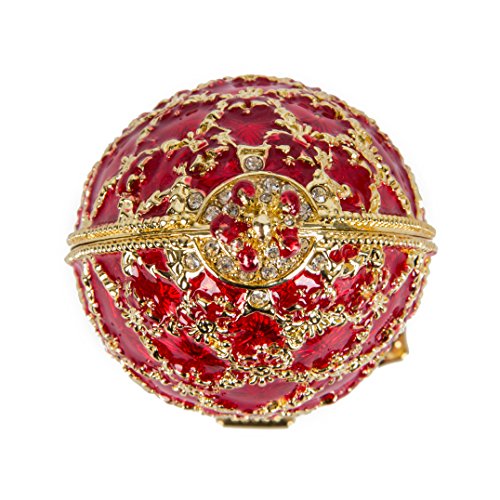 QIFU Hand Painted Enameled Faberge Egg Style Decorative Hinged Jewelry Trinket Box Unique Gift For Home Decor