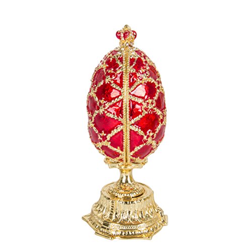 QIFU Hand Painted Enameled Faberge Egg Style Decorative Hinged Jewelry Trinket Box Unique Gift For Home Decor