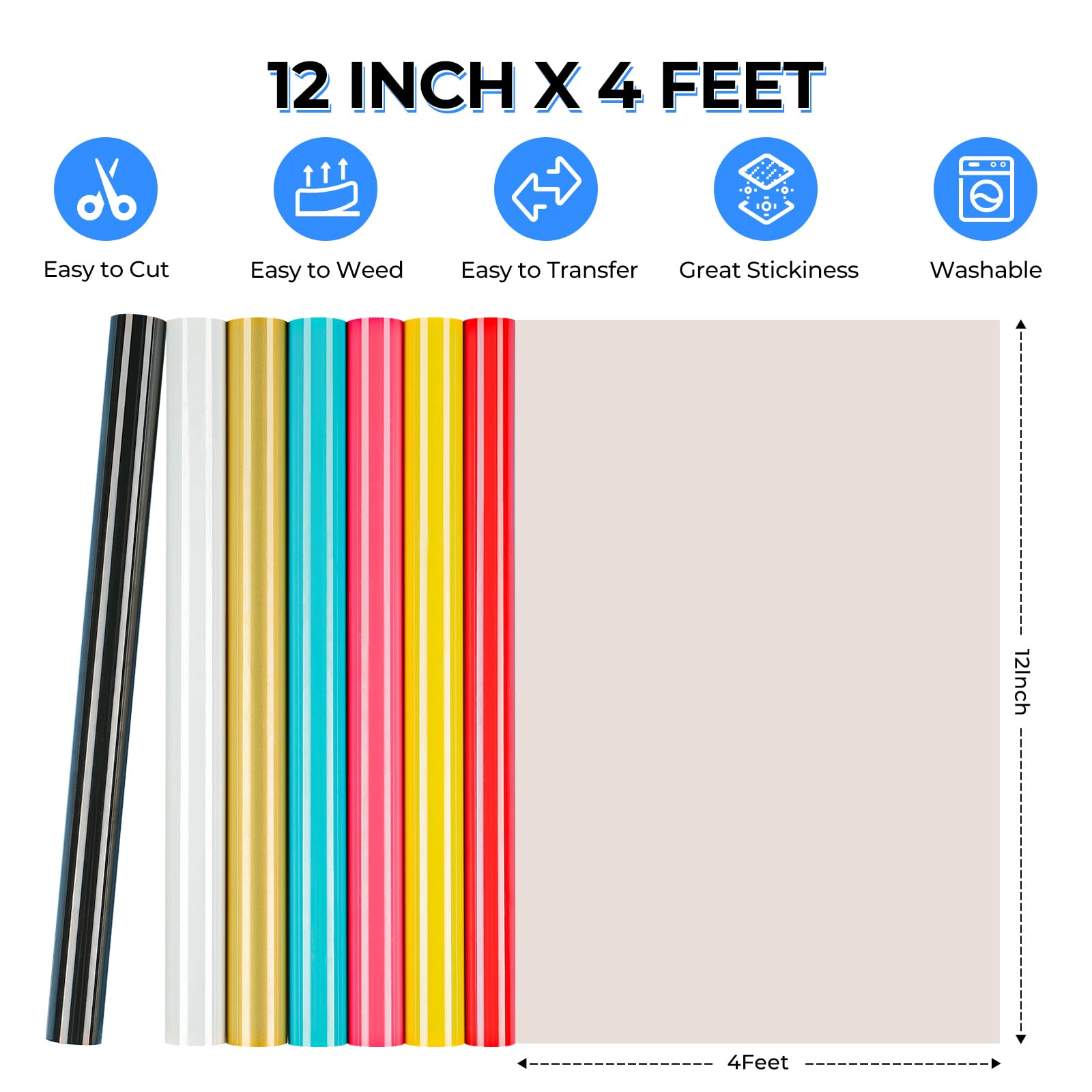 HTVRONT HTV Heat Transfer Vinyl-12" x 3FT Red HTV Vinyl Roll for T-Shirts, Iron on Vinyl for Cricut, Cameo & Heat Press Machine- Easy to Cut & Weed Vinyl Heat Transfer (Red)