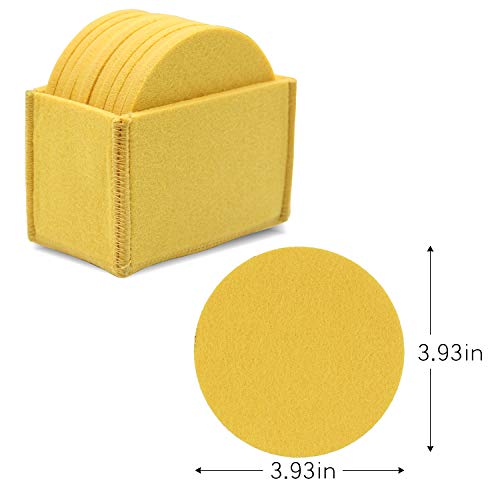Meffort Inc Set of 10 Felt Coaster Set with Holder, Table Coasters for Drinks, Absorbent & Protect Furniture & Table - Yellow
