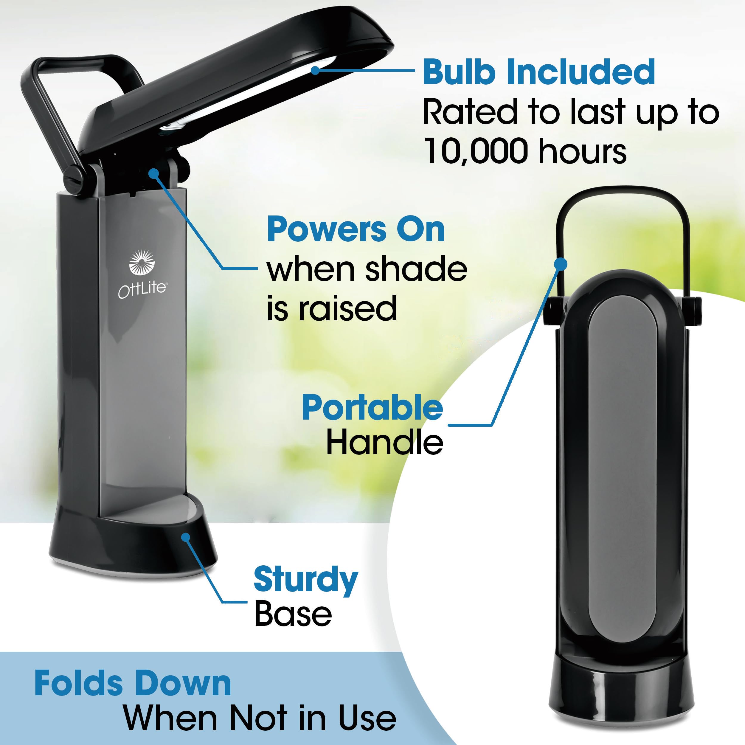 OttLite 13 Watt Folding Task Lamp, Black - Portable, Adjustable, Desk Light