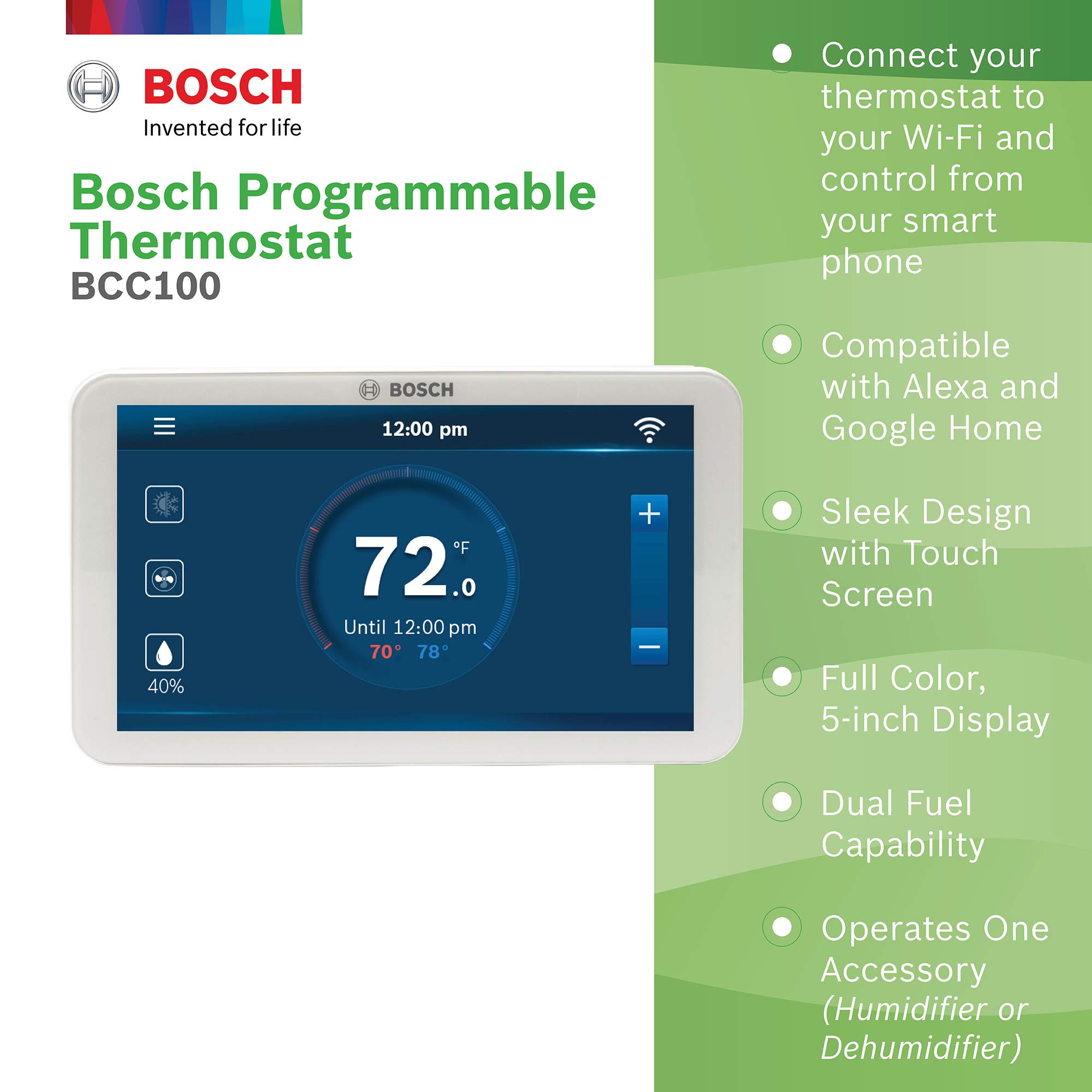 Bosch BCC100 Connected Control Smart Phone Wi-Fi Thermostat - Works with Alexa - Touch Screen, 5.2 x 3.08 x 1 inches & Refrigeration Technologies RT201B Nylog Gasket/Thread Sealant, 30 ml (1 Pack)
