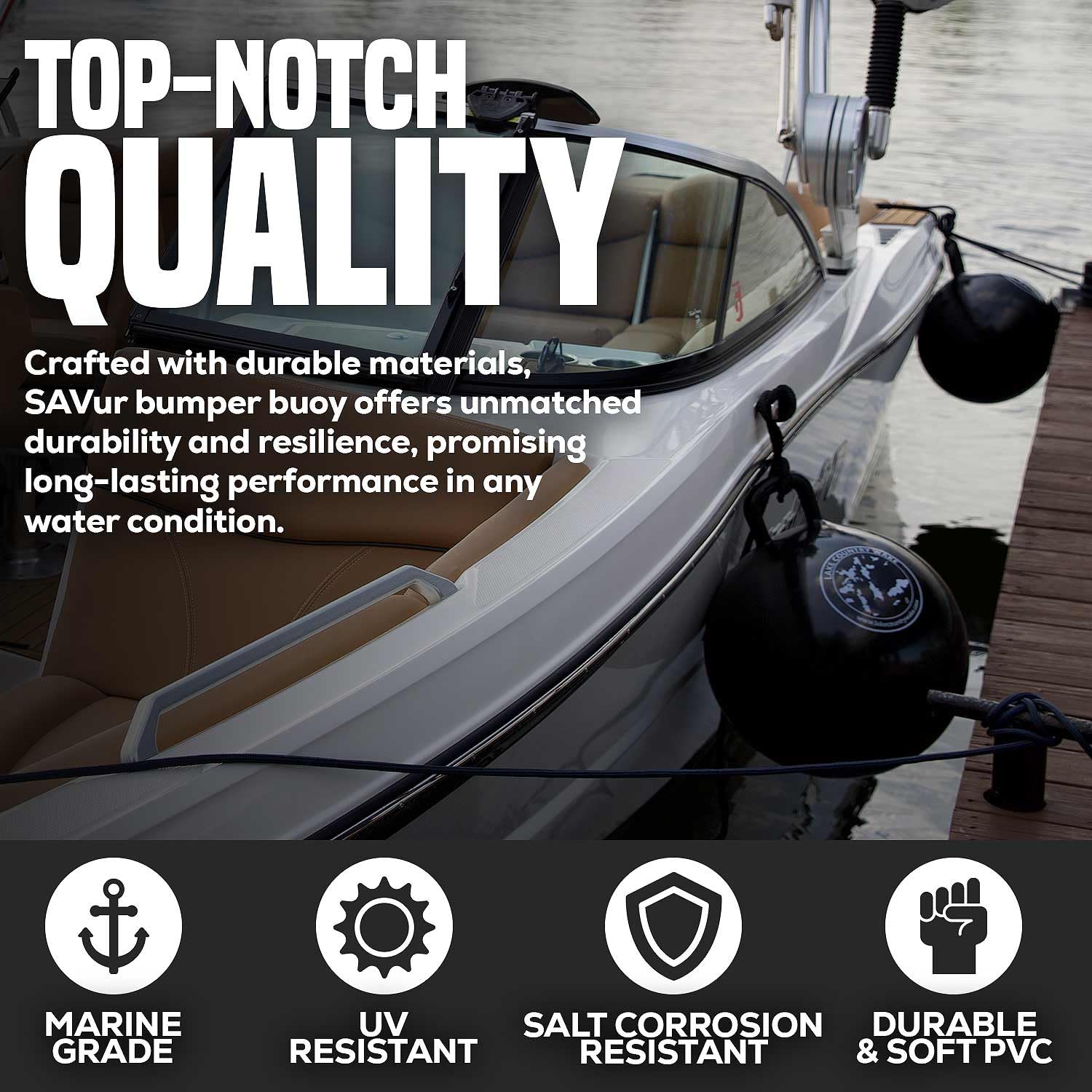 Lake Country Wake SAVur Inflatable Boat Fender Bumper with Rope Lines 4 Pack Four Boat Bumpers with Fender Lines for Boat Docking and Tie Ups