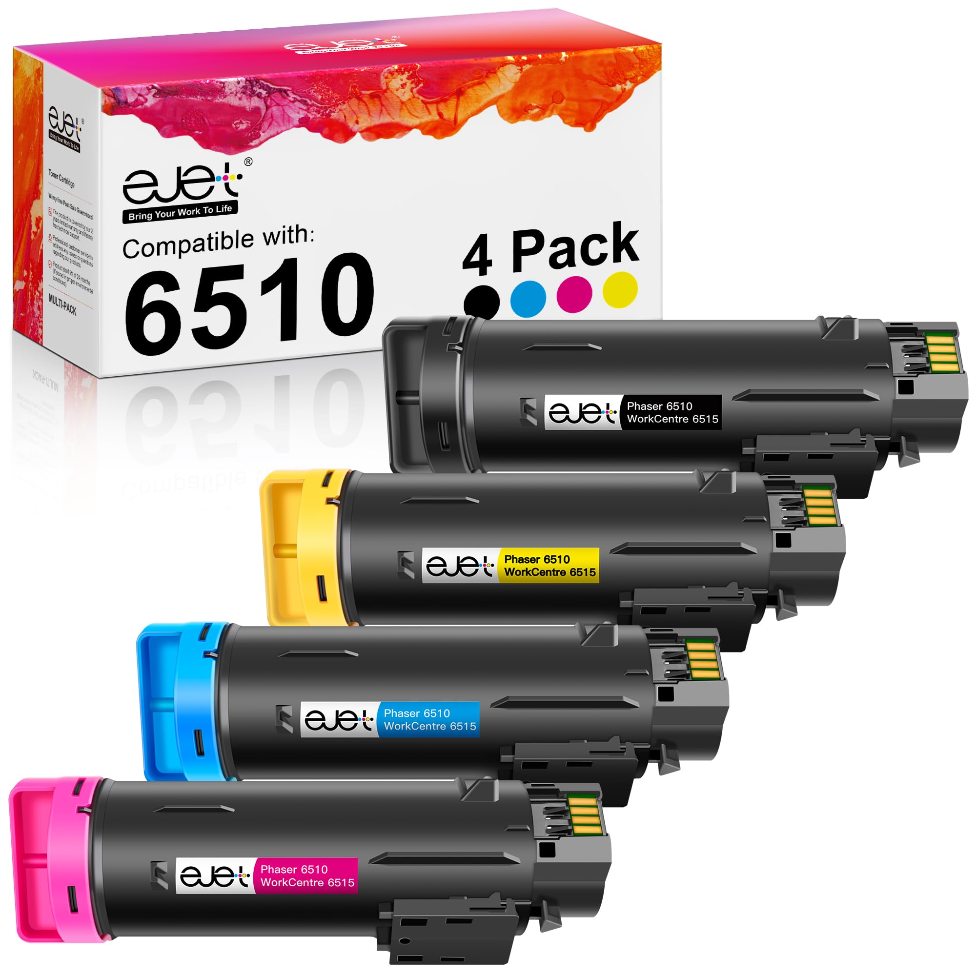 ejet Phaser 6510/ Workcentre 6515 High Capacity Toner Cartridge (5500 Pages) Compatible Replacement for Xerox Phaser 6510 WorkCentre 6515 Printer (1 Black, 1 Cyan, 1 Magenta, 1 Yellow, 4-Pack)