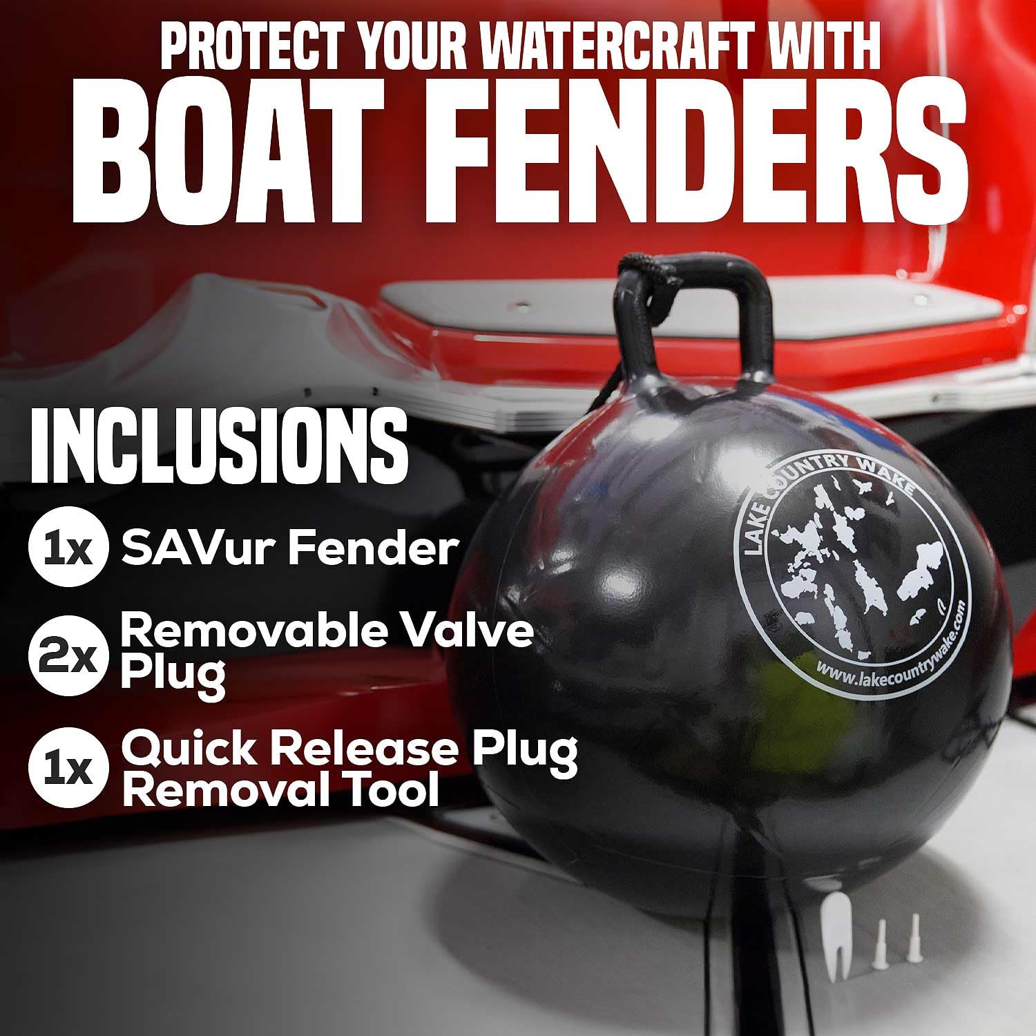 Lake Country Wake SAVur Inflatable Boat Fender Bumper with Rope Lines 4 Pack Four Boat Bumpers with Fender Lines for Boat Docking and Tie Ups