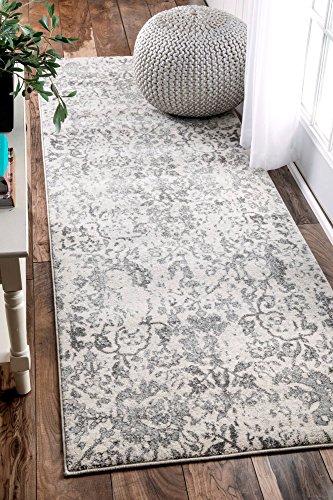 nuLOOM Floral Damask Rosemary Runner Rug, 2' 8" x 8', Grey