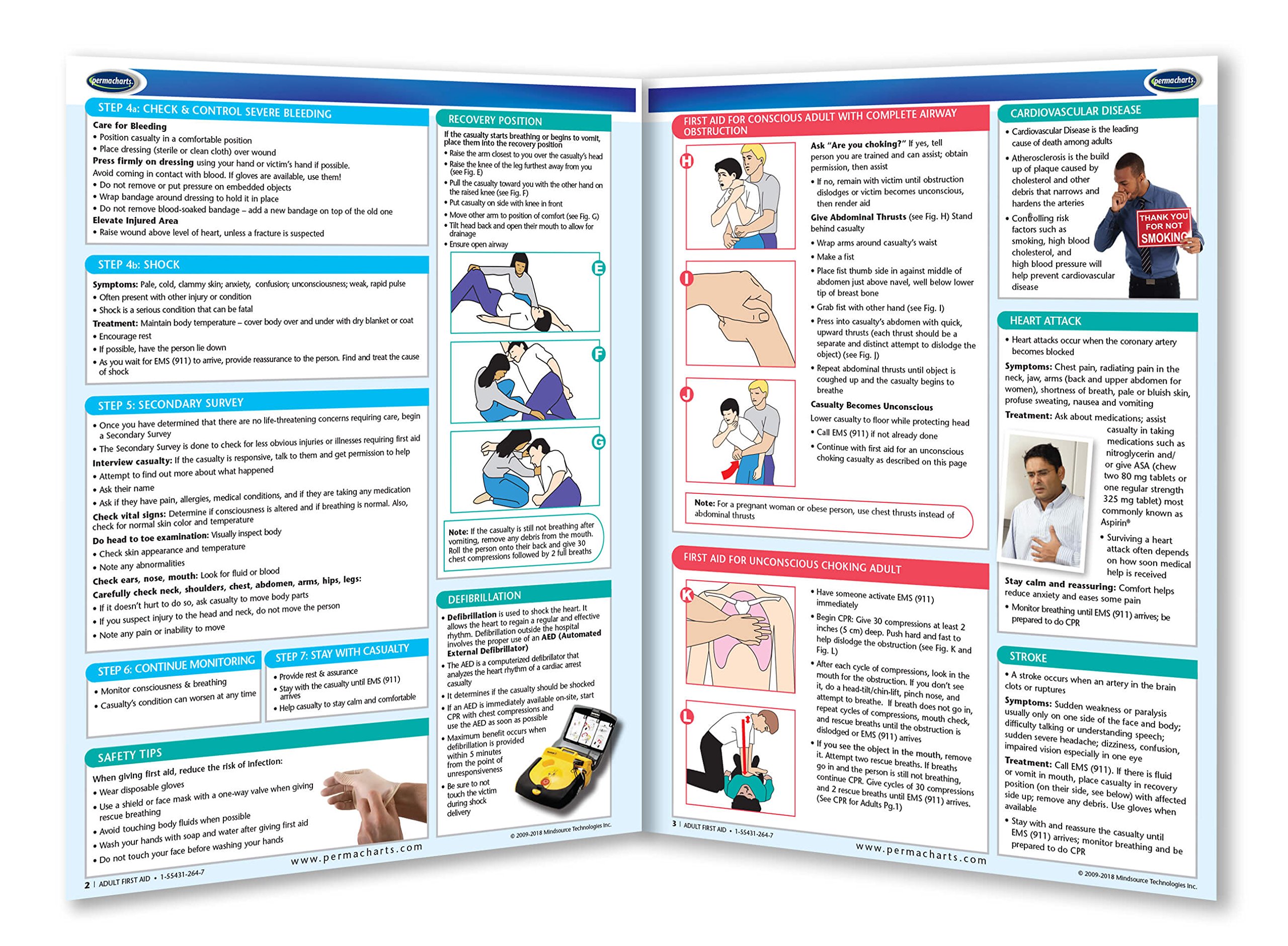 First Aid Chart - 4-page, laminated 8.5" x 11" Medical Quick Reference Guide
