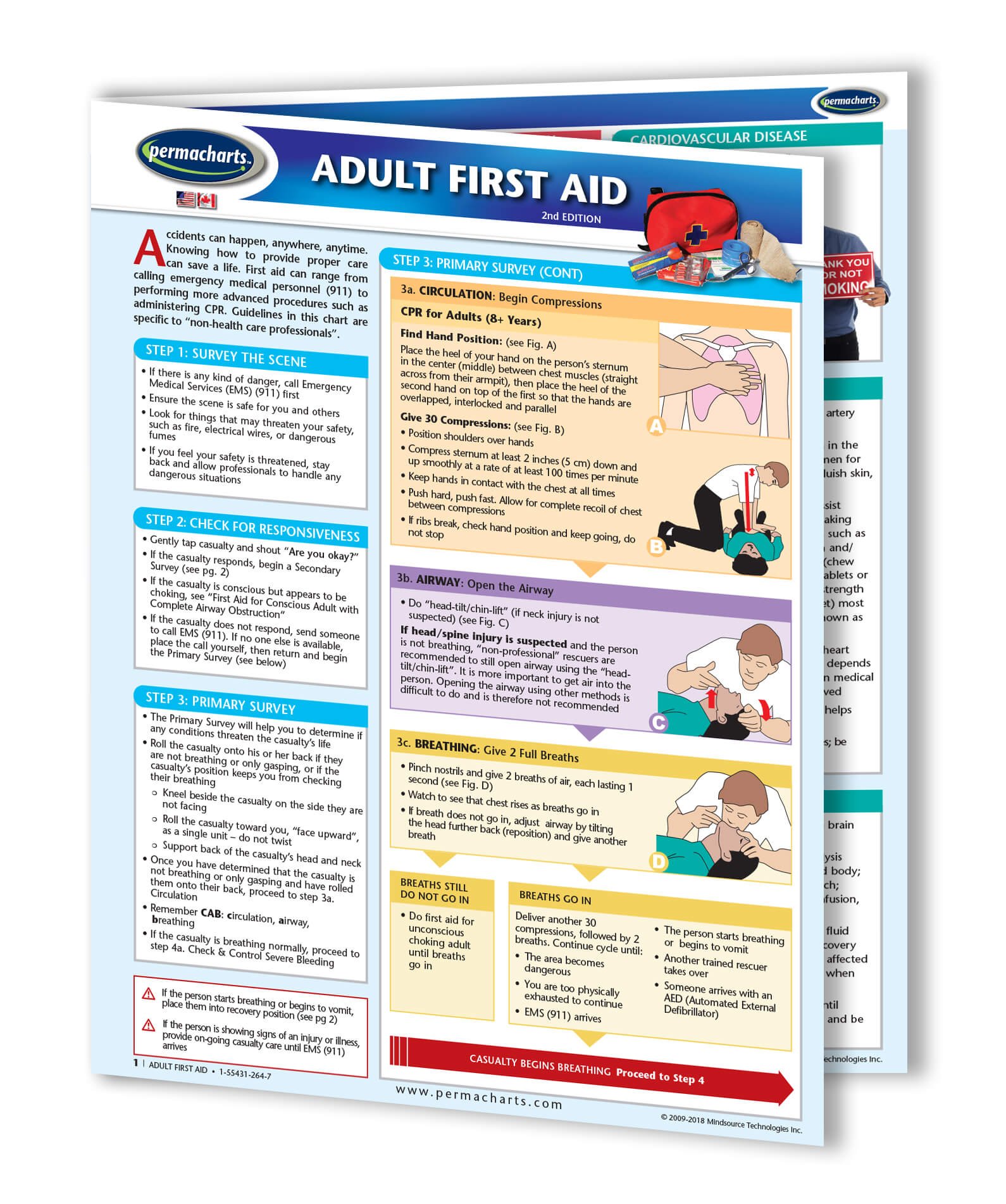 First Aid Chart - 4-page, laminated 8.5" x 11" Medical Quick Reference Guide