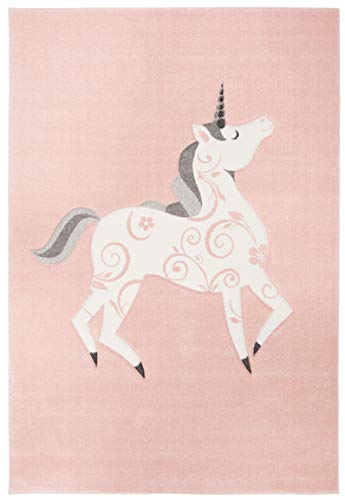 SAFAVIEH Carousel Kids Collection 5'3" x 7'6" Pink / Ivory CRK163P Unicorn Nursery Playroom Area Rug