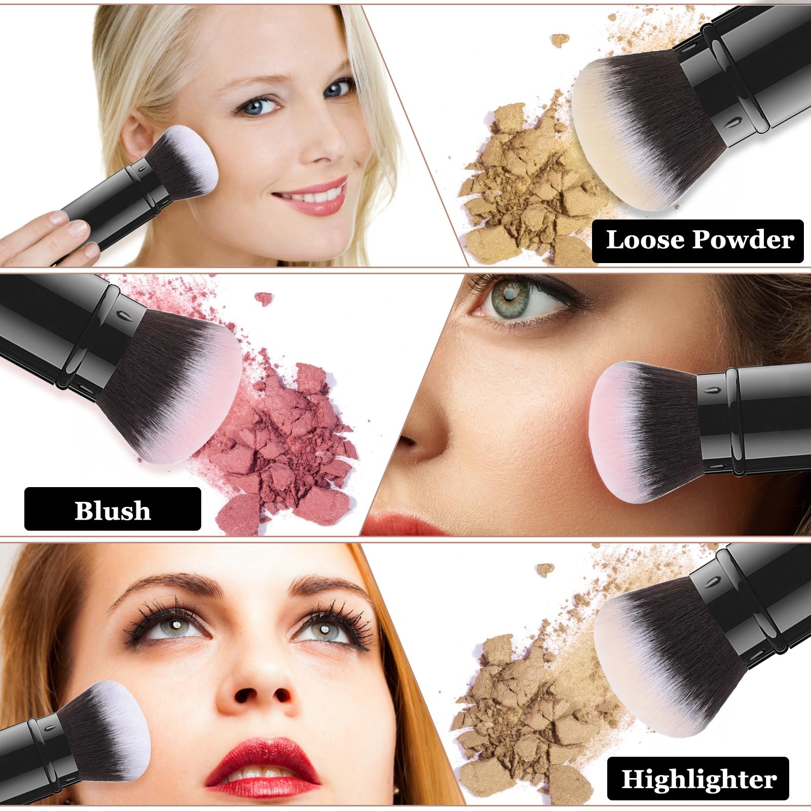 Falliny Retractable Kabuki Makeup Brushes, Travel Face Blush Brush, Portable Powder Brush with Cover for Blush, Bronzer, Buffing, Highlighter Flawless Powder Cosmetics