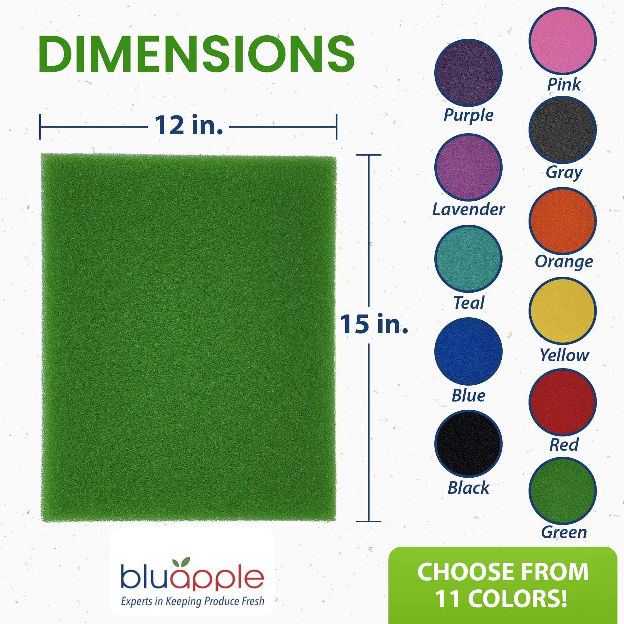 Bluapple FreshMats 4-Pack, 12" x 15" Cuttable, Washable, & Reusable Sponge Refrigerator Fruit & Vegetable Shelf Liner to Keep Produce Fresh Longer, Anti-Bruising, Promotes Air Circulation