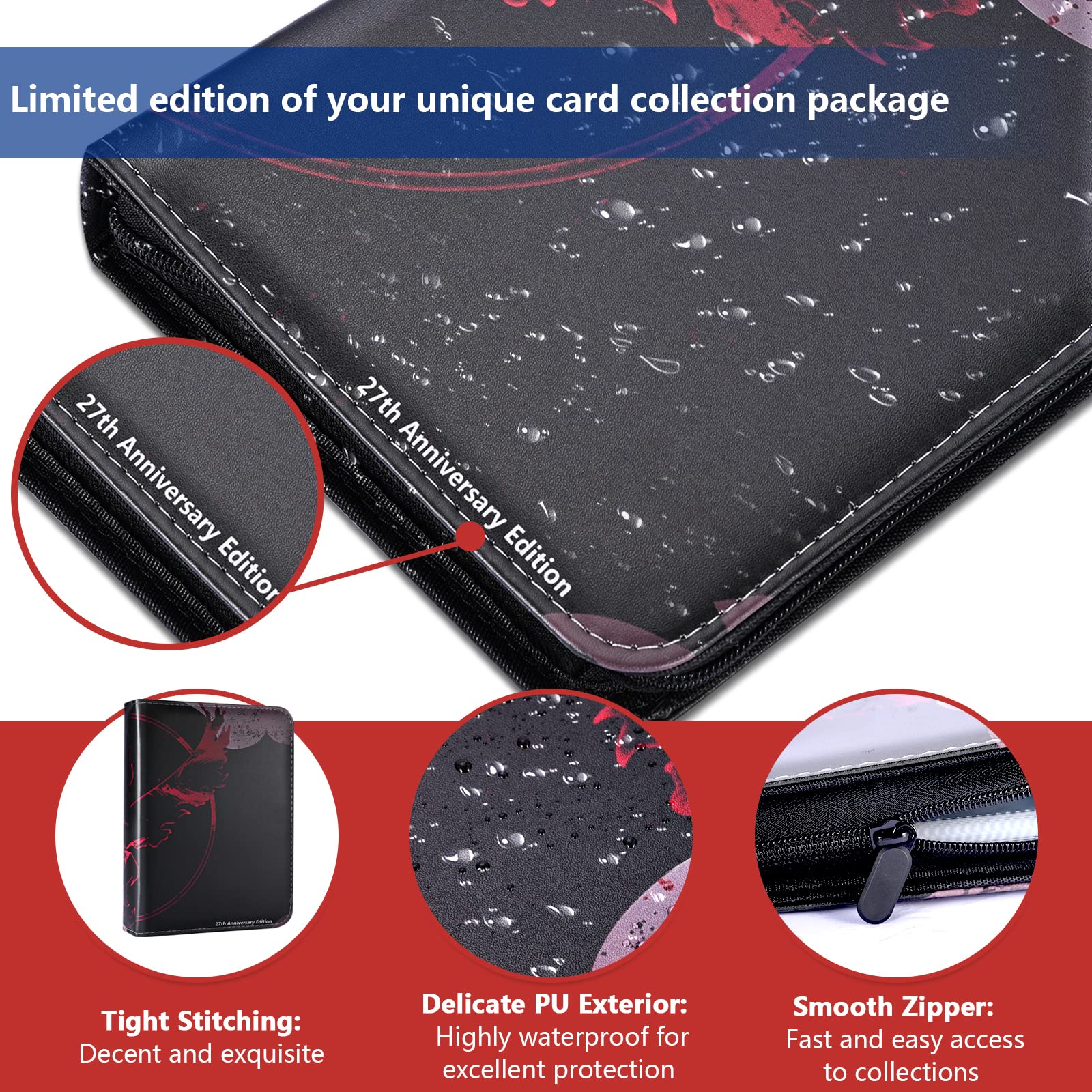 Foboull Trading Card Binder, Card Book Holder with 4-Pocket for Game Cards and Sports Trading Cards, Fits 400 Cards Collector Album for with 50 Removable Sleeves