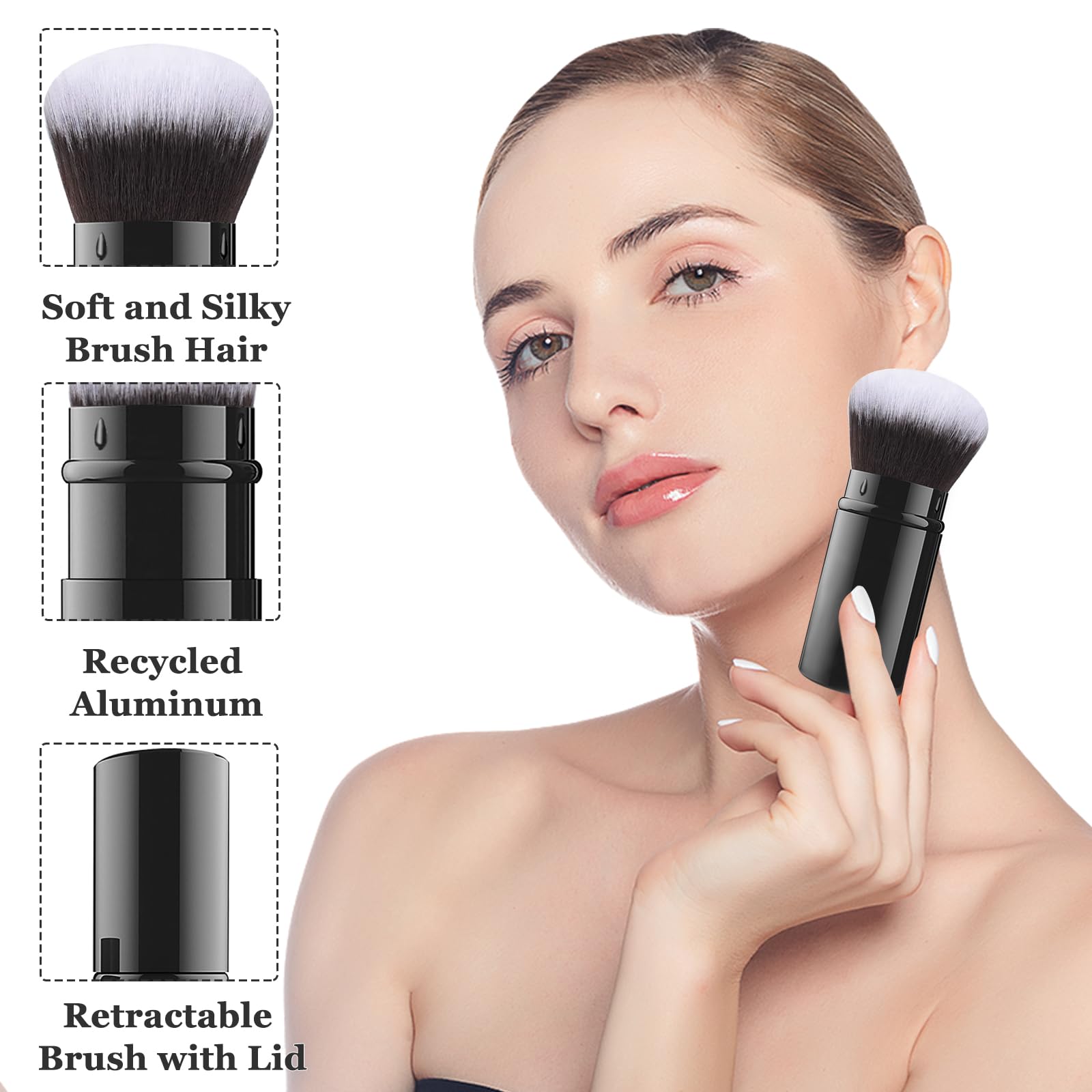 Falliny Retractable Kabuki Makeup Brushes, Travel Face Blush Brush, Portable Powder Brush with Cover for Blush, Bronzer, Buffing, Highlighter Flawless Powder Cosmetics