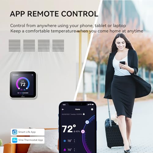 Vine 4 Inches Full Touch Screen TJ-560 Programmable Smart Wi-Fi Thermostat for Home with App Control, Energy Saving, Easy Installation, Compatible with Alexa and Google Assistant, White