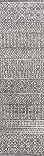 JONATHAN Y MOH106B-28 Arta Moroccan Modern Geometric Rug Farmhouse Southwestern Vintage Indoor Area Rug,High Traffic,Bedroom,Kitchen,Living Room,Non Shedding,2 X 8,Gray/Cream