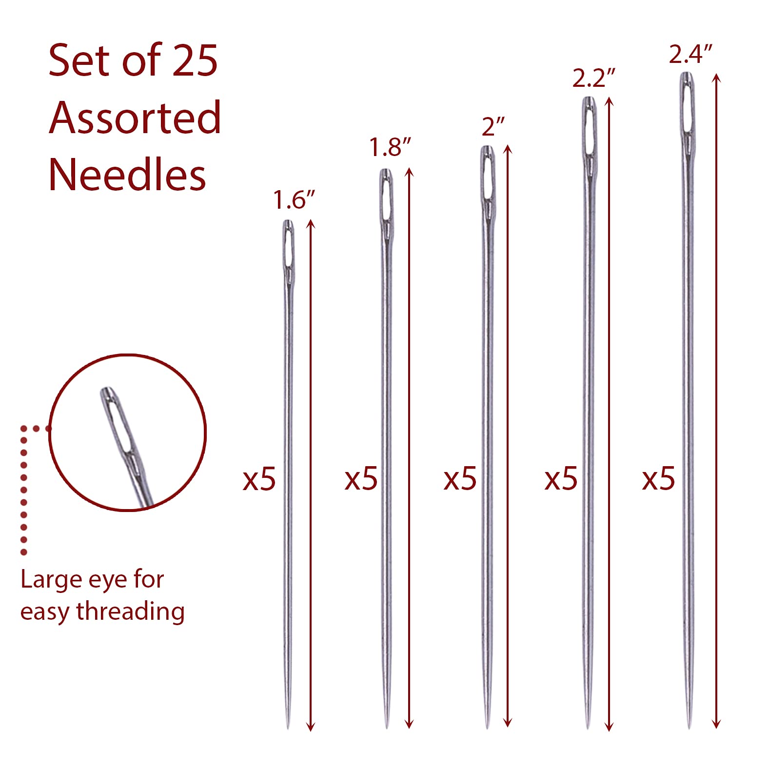 Coats & Clark 2 Pack - 1 Black and 1 White Dual Duty All Purpose Thread - 400 Yards Each Spool - Bundled with 25 Assorted Hand Needles