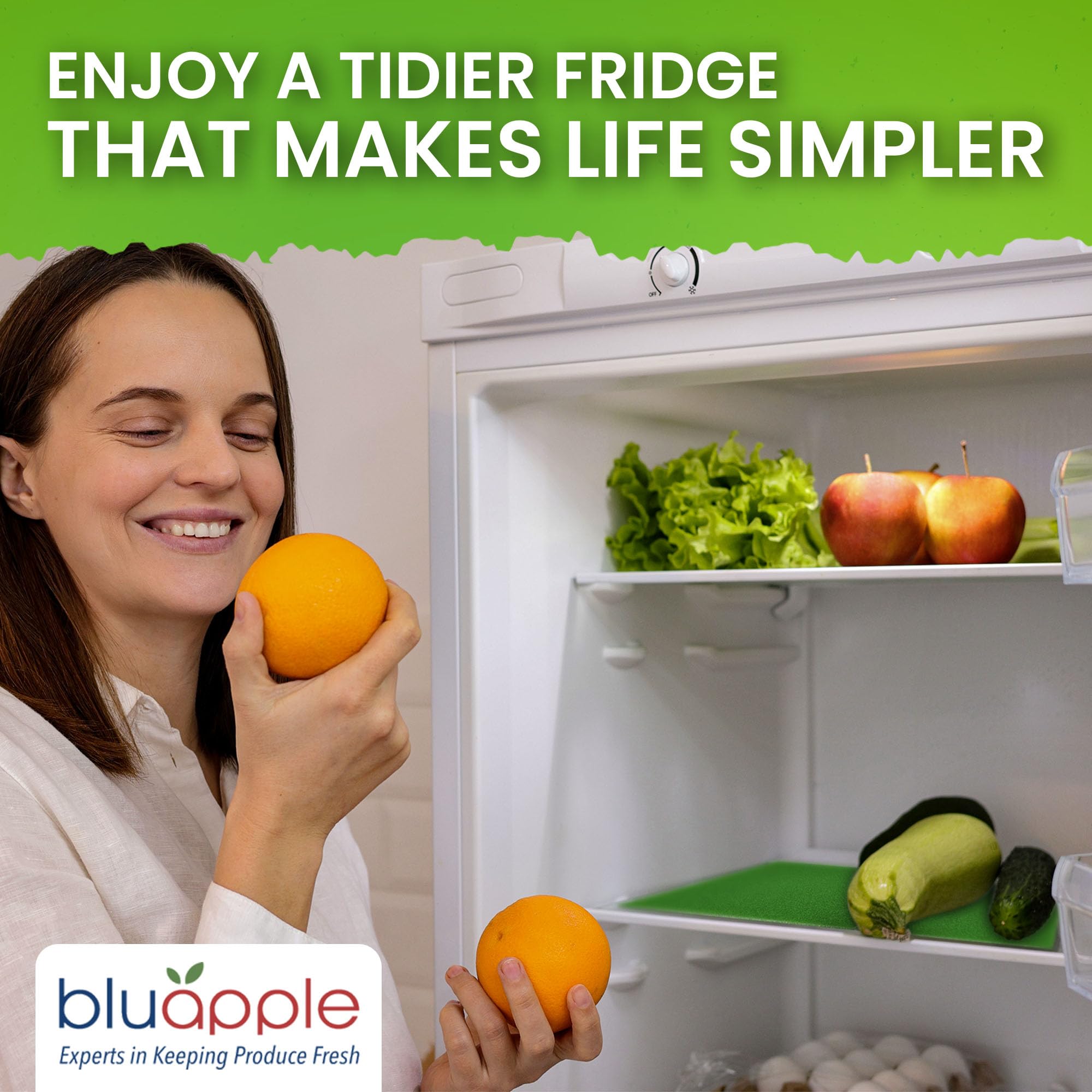 Bluapple FreshMats 4-Pack, 12" x 15" Cuttable, Washable, & Reusable Sponge Refrigerator Fruit & Vegetable Shelf Liner to Keep Produce Fresh Longer, Anti-Bruising, Promotes Air Circulation