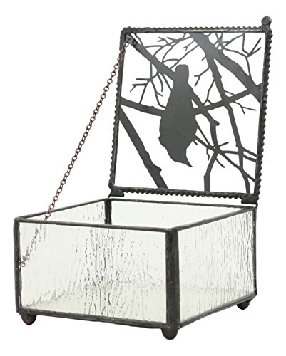 Ebros Gift Gothic Silhouette Raven Crow On Tree Branch Frosted Glass Decorative Jewelry Box 4" Wide Edgar Poe Nevermore Ravens Crows Stash Trinket Secret Box