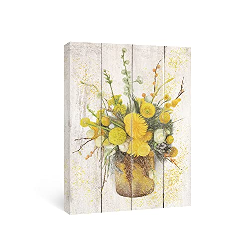Takfot Rustic Wall Art Farmhouse Canvas Paintings Yellow Flower Artwork Floral Picture Oil Painting Style Prints Daisy Home Decor for Bathroom Bedroom Living Room Dining Room 12x16 inch