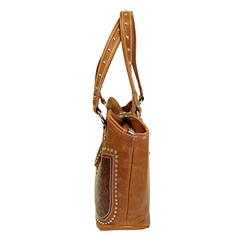 Montana West Tote Bag Tooled Collection Concealed Handgun Handbag Leather Gun Pocket Concealed Carry Purse CW-MWC-G1001-BR