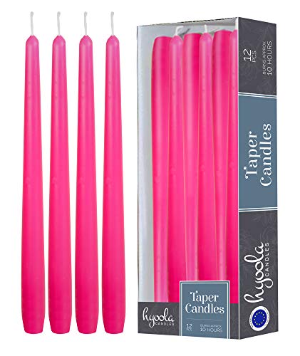 12 Pack Tall Taper Candles - 12 Inch Hot Pink Fuschia Dripless, Unscented Dinner Candle - Paraffin Wax with Cotton Wicks - 10 Hour Burn Time