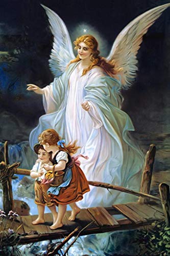 Lindberg Heilige Schutzengel Guardian Angel and Children Crossing Bridge German 1900s Religious Religion Inspirational Motivational Faith Cool Wall Decor Art Print Poster 24x36