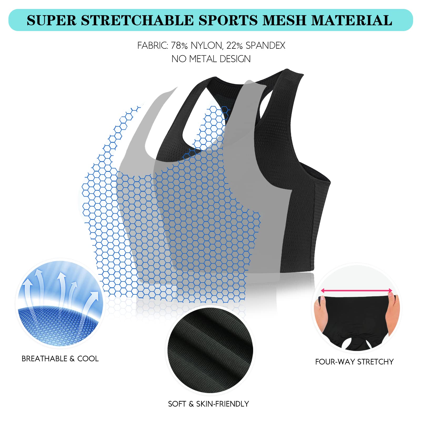 LODAY FTM Elastic Chest Binder Women Transgender Tomboy Trans Breathable Breast Binder Pullover Tank Top(Medium, Black)