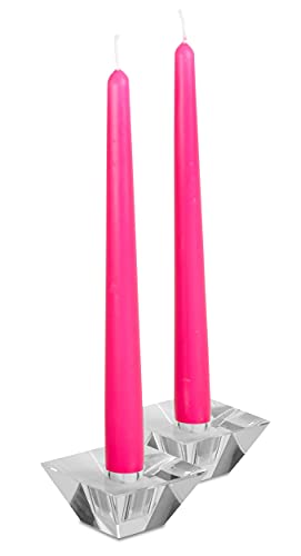 12 Pack Tall Taper Candles - 12 Inch Hot Pink Fuschia Dripless, Unscented Dinner Candle - Paraffin Wax with Cotton Wicks - 10 Hour Burn Time