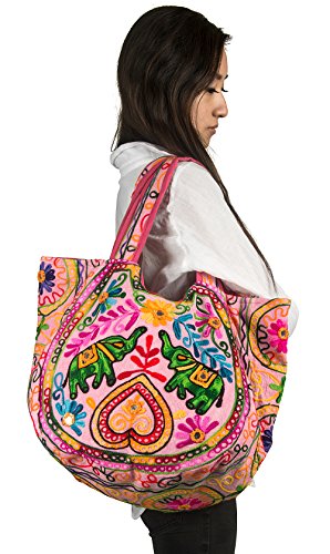 TribeAzure Pink Elephant Canvas Shoulder Bag Handbag Tote Purse Casual Spacious Summer Spring Top Handle Large