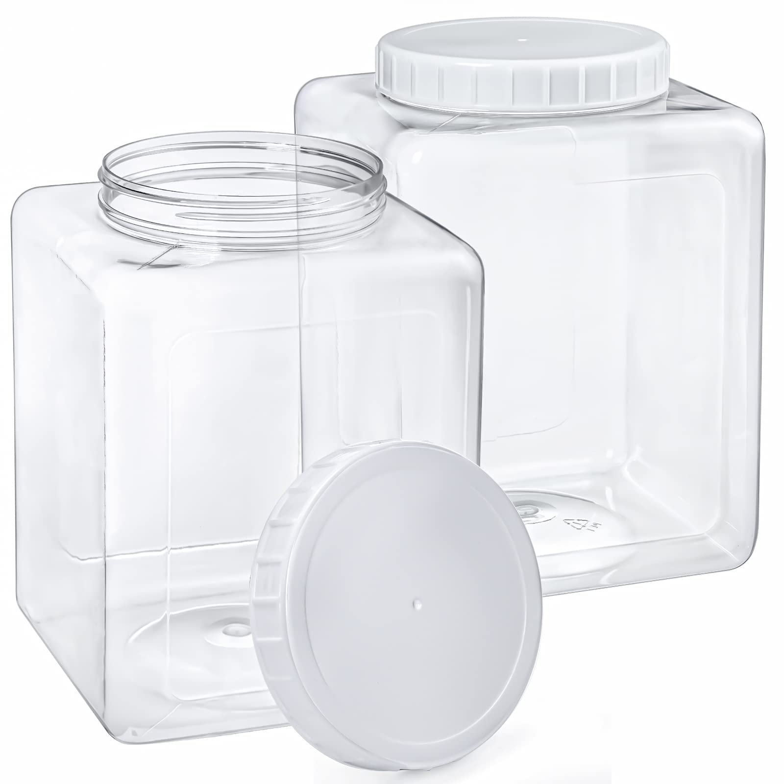 Elsjoy 2 Pack 1.3 Gallon Plastic Jars, Plastic Gallon Containers with Lids, Large Square Plastic Food Storage Jar for Kitchen, Dry Food, Snack