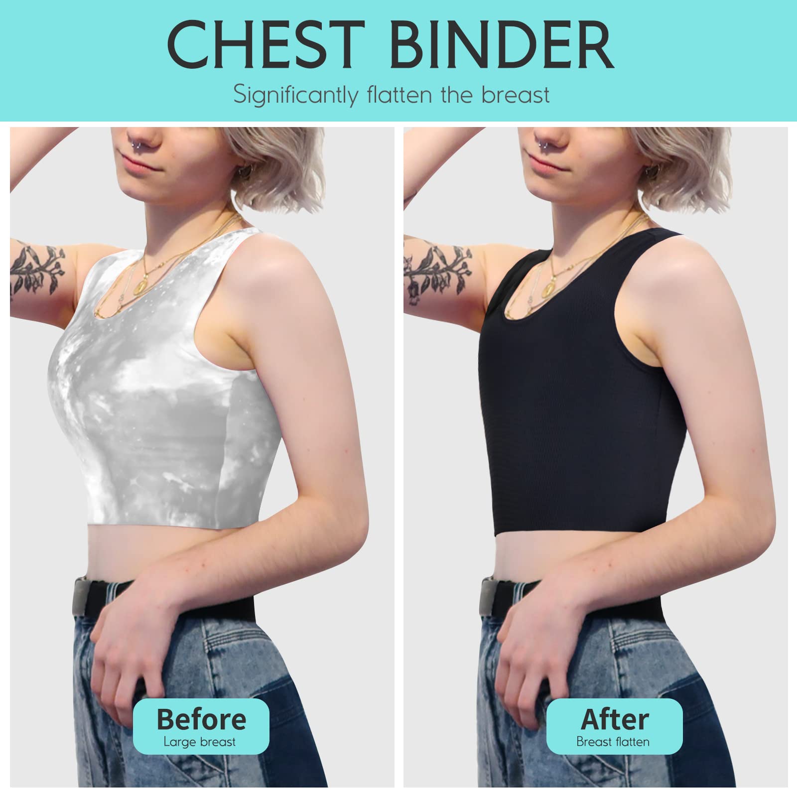 LODAY FTM Elastic Chest Binder Women Transgender Tomboy Trans Breathable Breast Binder Pullover Tank Top(Medium, Black)