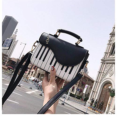 WILDFINDING Piano Music Notes PU Leather Shoulder Tote Bag Purse Crossbody Handbag for Women Girls (Black), 14cm